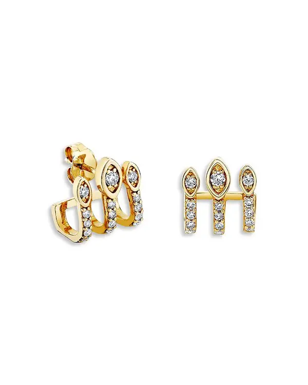 SYDNEY EVAN 14k Yellow Diamond Eye Illusion Triple Bar Hoop Earrings - Gold