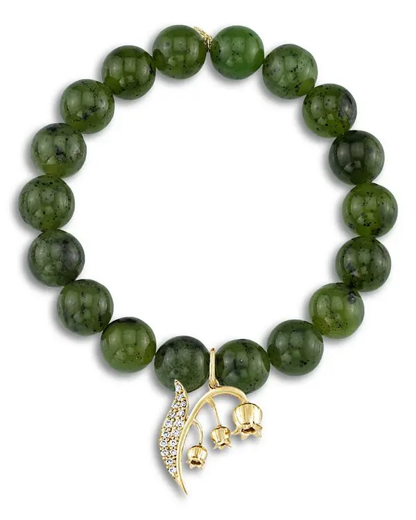 SYDNEY EVAN 14k Yellow Canadian Jade And Diamond Lily Of The Valley Bracelet - Gold