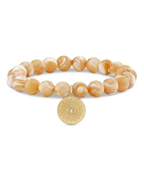 SYDNEY EVAN 14k Yellow Mother Of Pearl And Diamond Coin Charm Bracelet - Gold