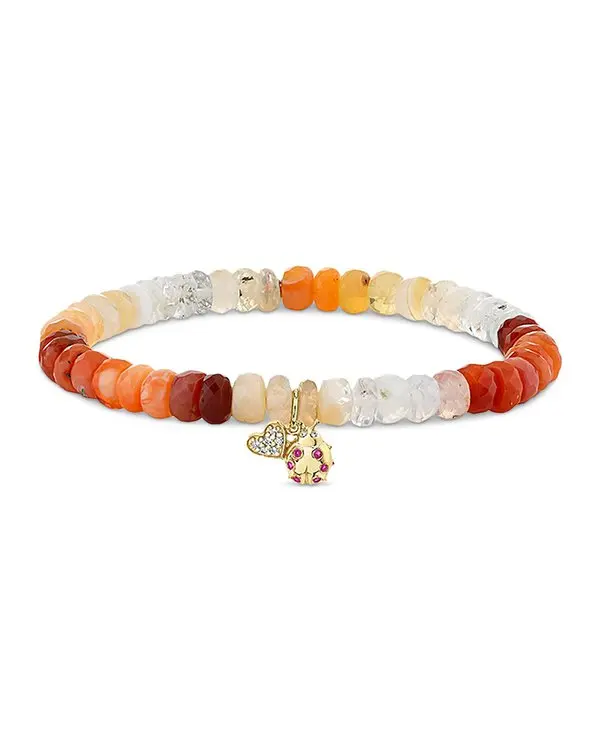 SYDNEY EVAN 14k Yellow Fire Opal, Diamond, And Ruby Charm Bracelet - Gold