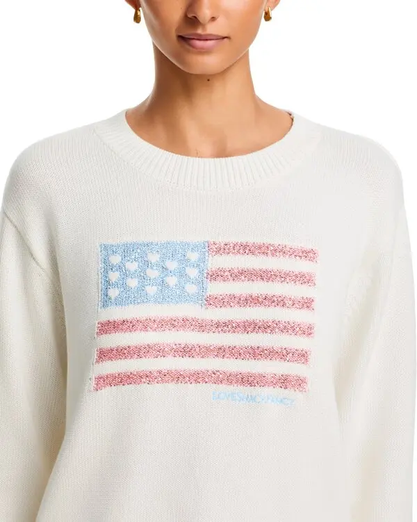 LoveShackFancy Ty Cotton Pullover Sweater With American Flag Graphic