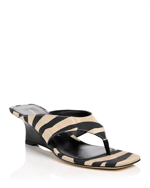 STUART WEITZMAN Vinnie Wedge Thong Sandals - Cream/smoke