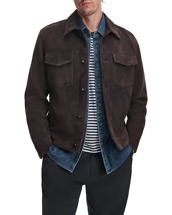 Rag & Bone Suede Trucker Jacket - Dark Brown