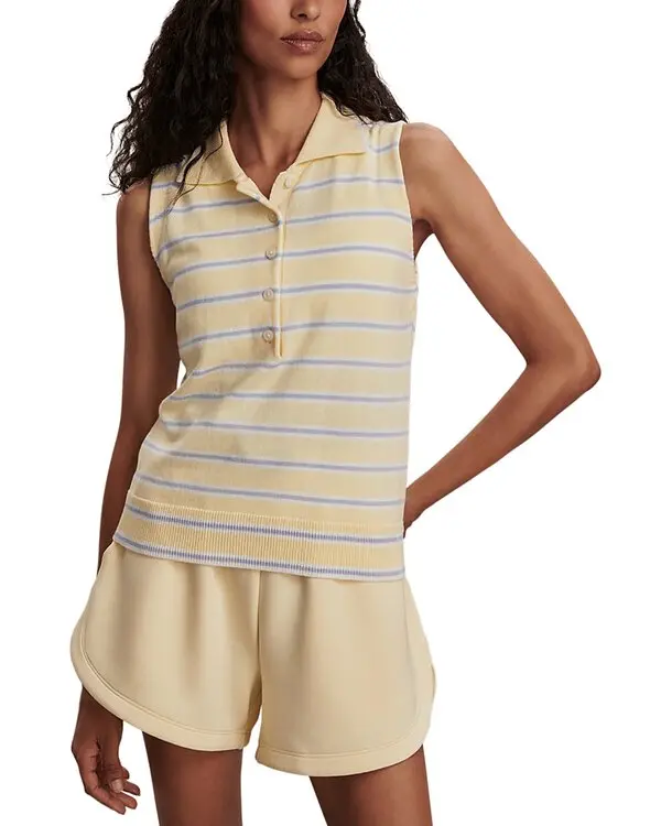 Varley Rue Sleeveless Polo Knit Top - Anise Flow