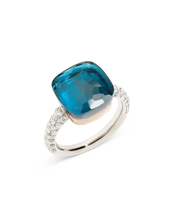 Pomellato 18k Rose & White London Blue Topaz & Diamond Pave Ring - Gold