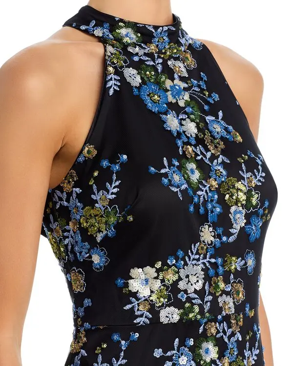Eliza J Floral Embroidered Mock Neck Midi Dress