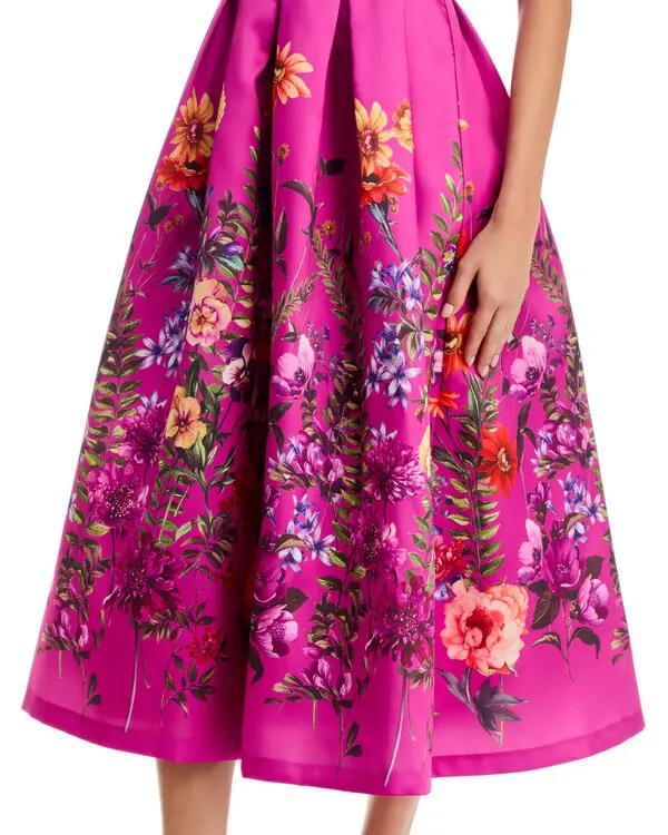 Eliza J Square Neck Pleated Floral Print Dress