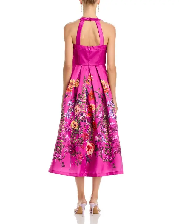 Eliza J Square Neck Pleated Floral Print Dress