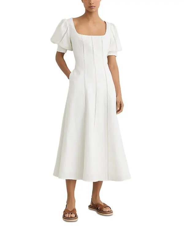 REISS Petites Short Sleeve Linen Midi Dress