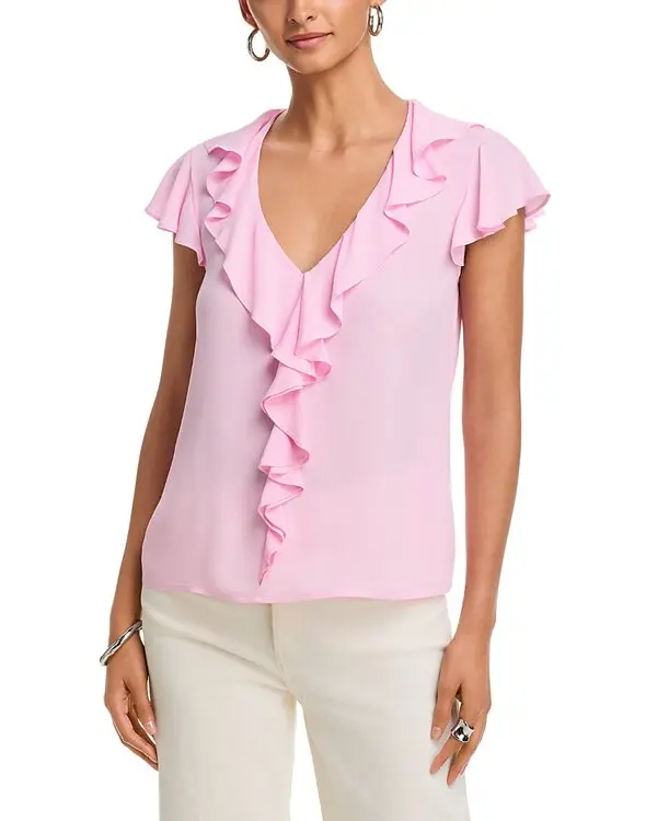 Generation Love Ruffled V-neck Blouse - Soft Rose