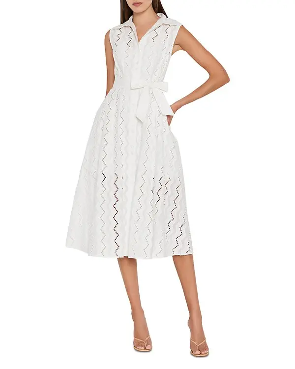 MILLY Eyelet Embroidered Midi Dress - White