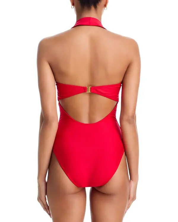 Aqua Collared Halter One-piece Swimsuit