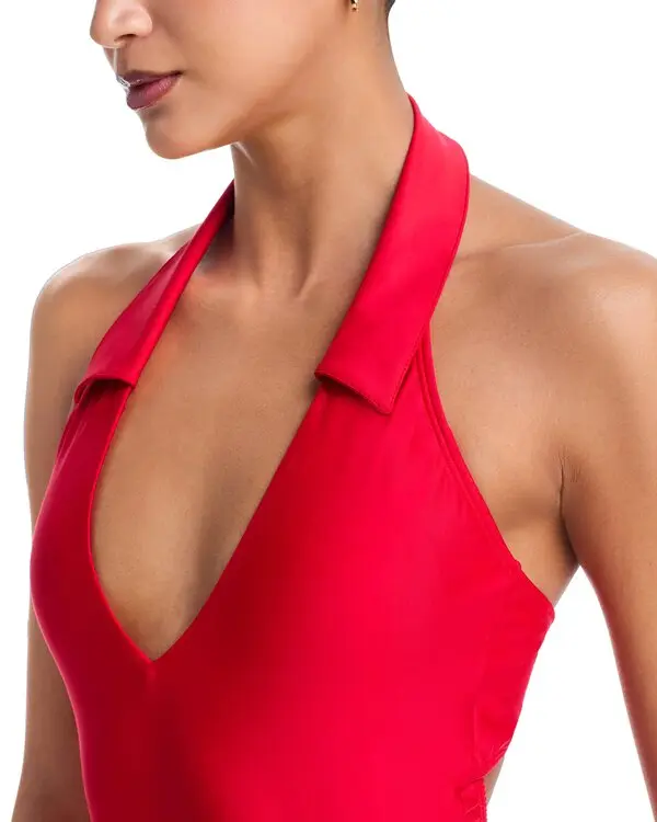 Aqua Collared Halter One-piece Swimsuit