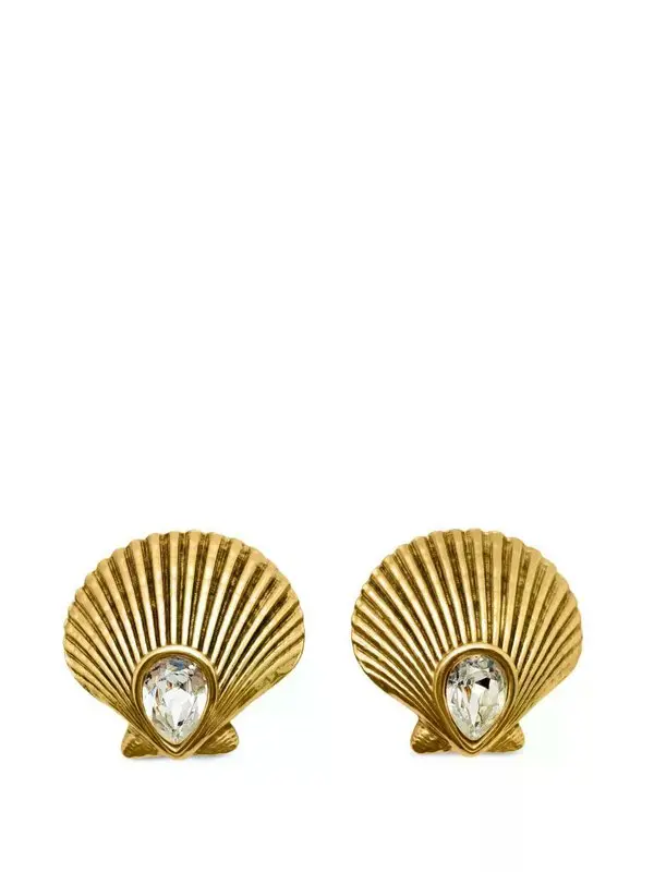 Saint Laurent Crystal Shell Earrings - Gold