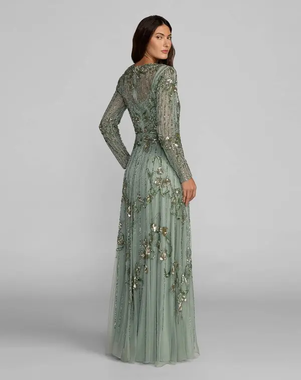 Mac Duggal Embellished Long Sleeve A-line Gown