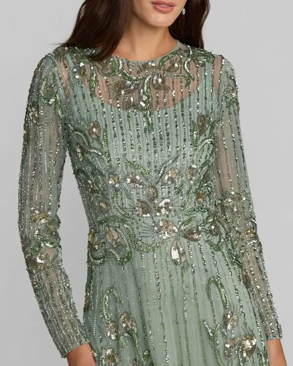 Mac Duggal Embellished Long Sleeve A-line Gown