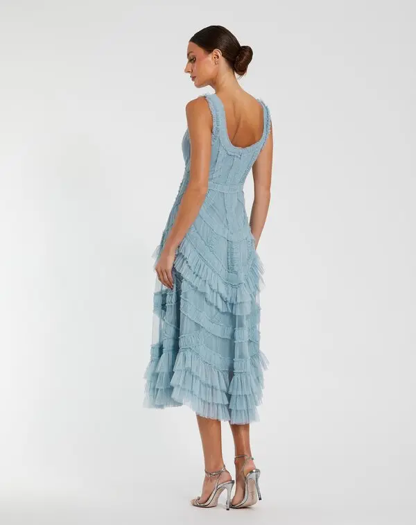 Mac Duggal Petite Scoop Neck Sleeveless Micro Ruffle Midi Dress