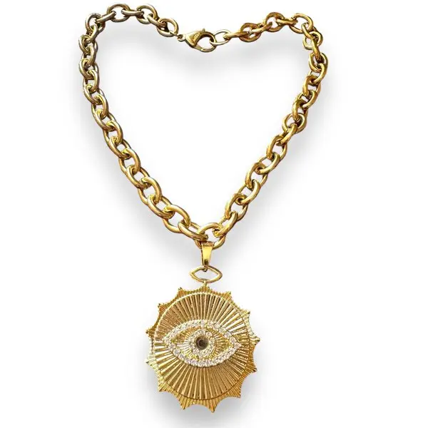 JAGGED HALO JEWELRY Tatiana Evil Eye Amulet Necklace - Gold