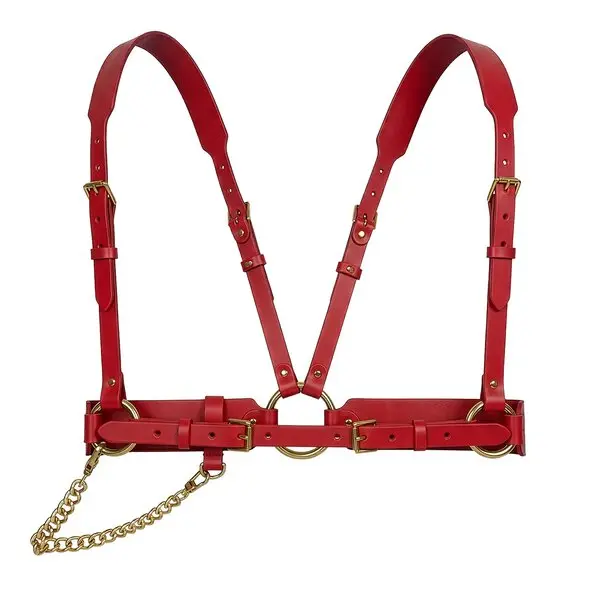 HAUTE CUIR Tara Leather Harness With Detachable Chain - Red