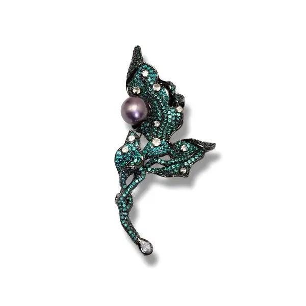 NINEMOO Lierre Nocturne Brooch-pendant With Freshwater Pearl And Cubic Zirconia - Green