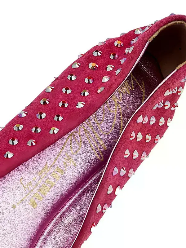 LE SILLA Calf Suede Crystal Embellished Ballet Flats