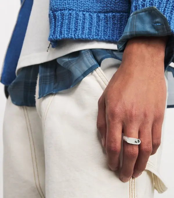 THE OUZE Sterling Oval Signet Ring With Sapphires