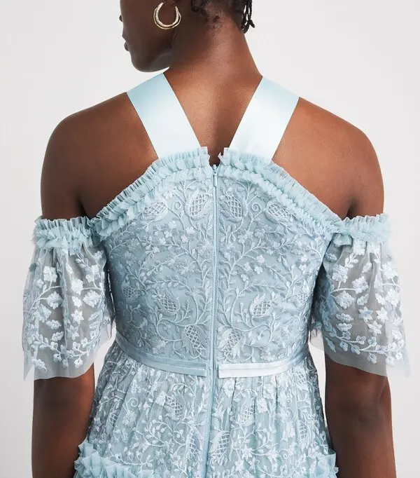 NEEDLE & THREAD Tulle Embroidered Primrose Gown - Blue
