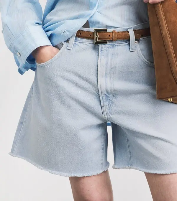Paige Archie Long Denim Shorts - Blue