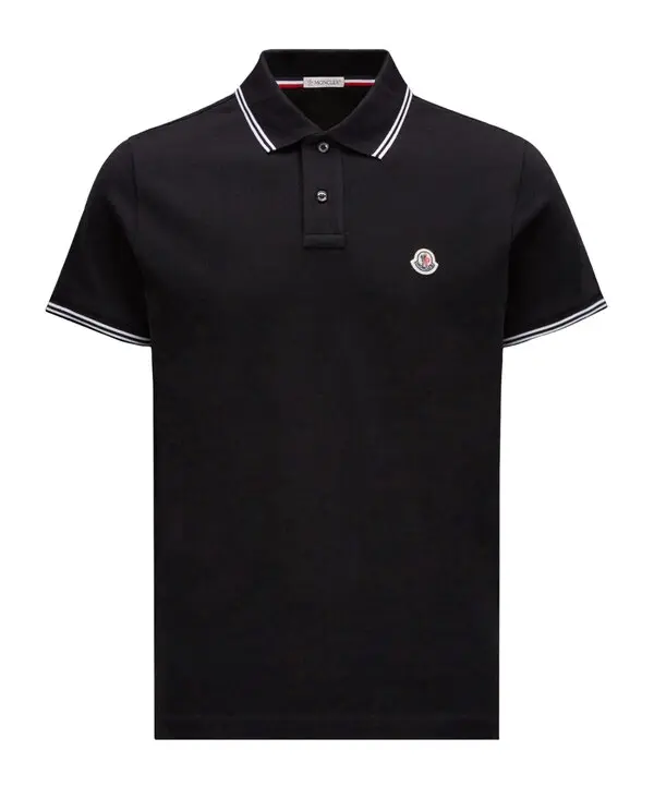 Moncler Short Sleeve Polo Shirt With Logo Embellishment - Black