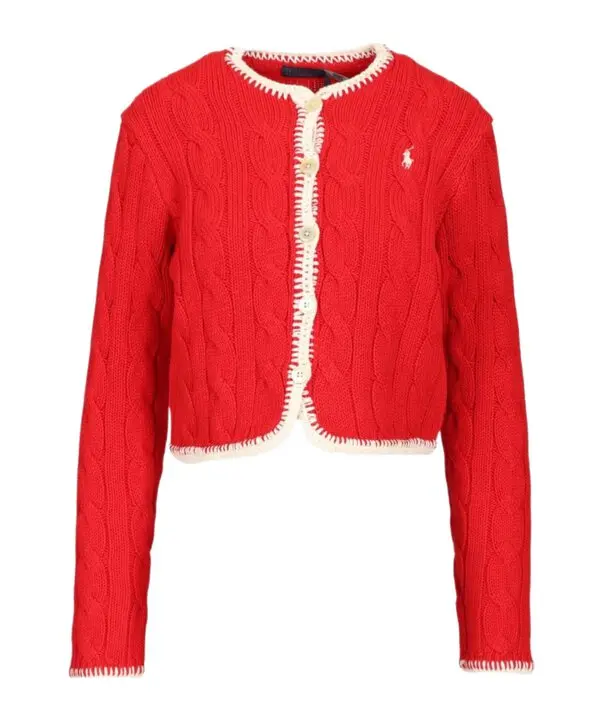 Polo Ralph Lauren Cable Knit Cropped Cardigan - Red