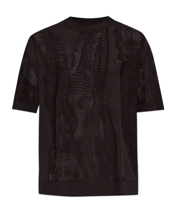Lacoste Open-knit Short-sleeve Sweater - Brown