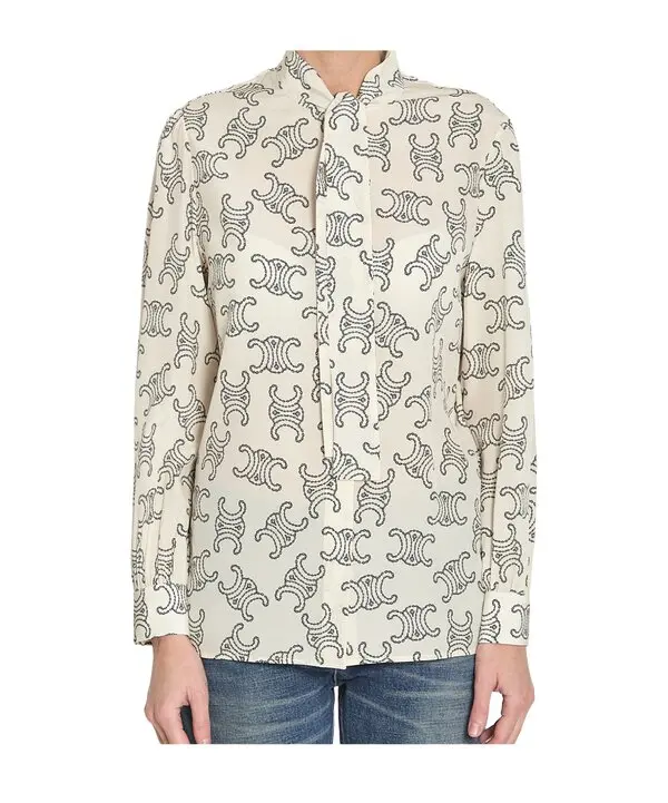 Celine Lavallière Blouse In Crêpe De Chine With All-over Pattern