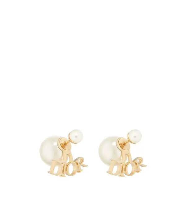 Dior Tribales Earrings With Resin Pearls And Gold-finish Metal D.i.o.r. Letters - Yellow