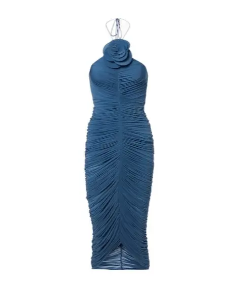Magda Butrym Floral Appliqué Ruched Midi Dress - Blue