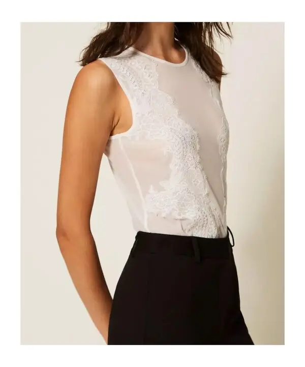 TWINSET Sleeveless Lace Embellished Top With Open Back