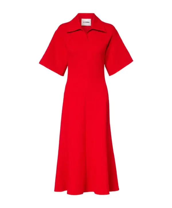 JIL SANDER Midi Dress With Polo Neckline And Short Sleeves - Red
