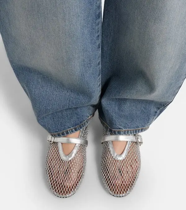 Alaïa Metallic Fishnet Mary Jane Flats