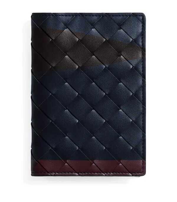 Bottega Veneta Leather Intrecciato Passport Holder - Blue