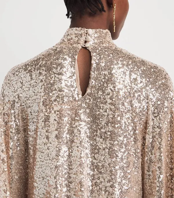 TALLER MARMO Sequined Feather Trimmed Kaftan Maxi Dress