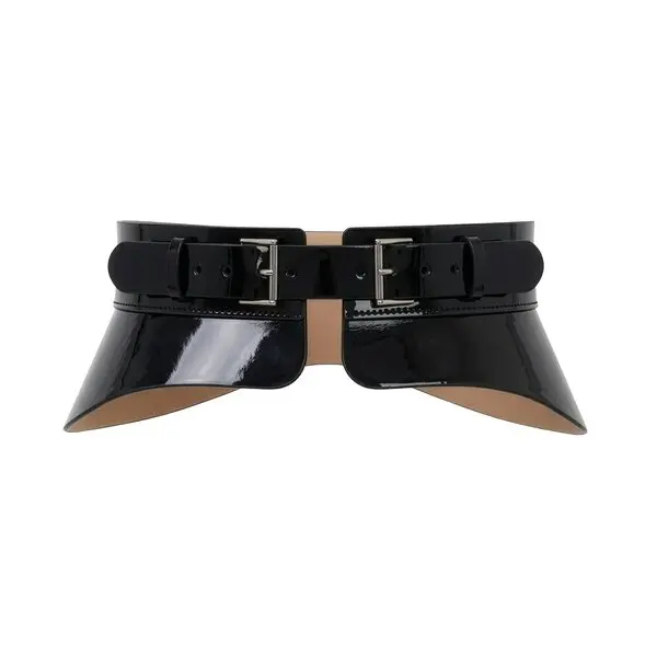 HAUTE CUIR Patent Crescent Peplum Belt - Black