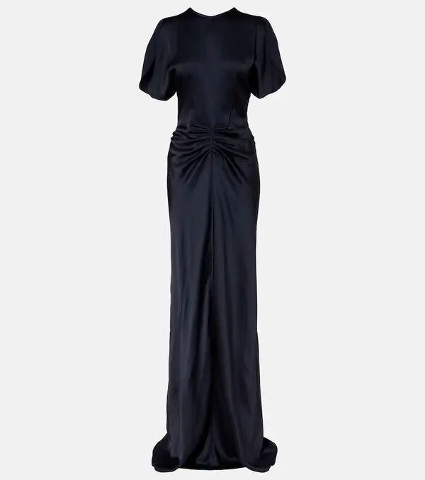 Victoria Beckham Gathered Satin Gown - Blue