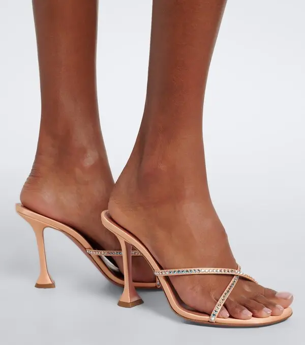 Amina Muaddi Sally Crystal-embellished Satin Mules - Beige
