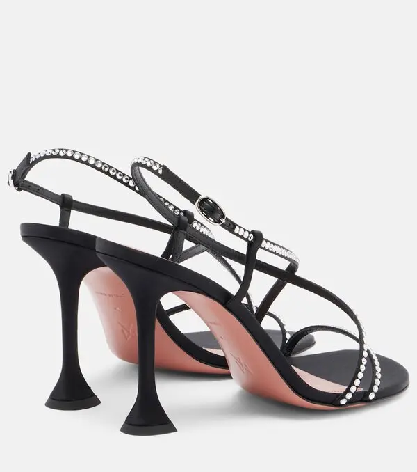 Amina Muaddi Sally Crystal-embellished Satin Sandals - Black