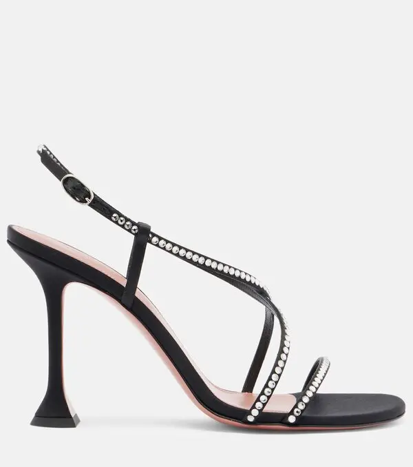 Amina Muaddi Sally Crystal-embellished Satin Sandals - Black