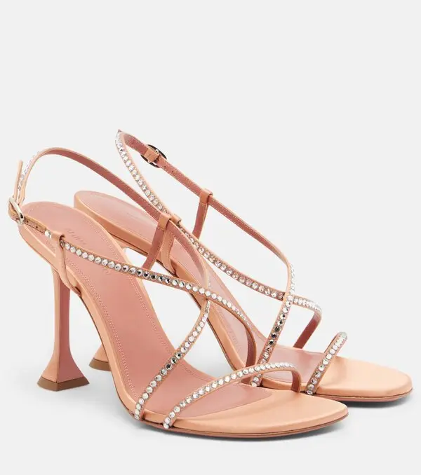 Amina Muaddi Sally Crystal-embellished Satin Sandals - Beige