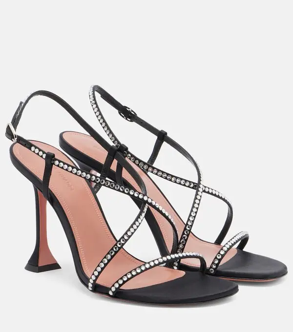 Amina Muaddi Sally Crystal-embellished Satin Sandals - Black