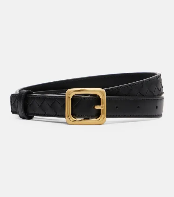 Bottega Veneta Intrecciato Leather Belt - Black