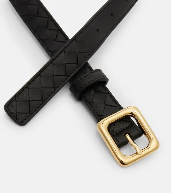 Bottega Veneta Intrecciato Leather Belt - Black