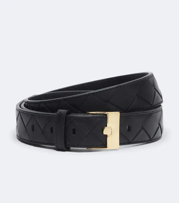Bottega Veneta Intrecciato Leather Belt - Black