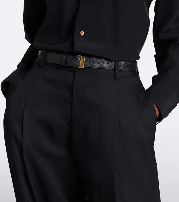 Bottega Veneta Intrecciato Leather Belt - Black
